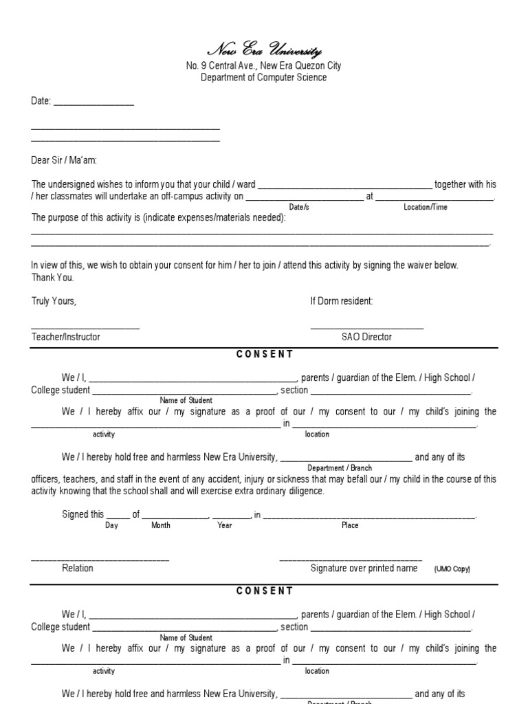 Off-Campus Activity Consent Form | PDF
