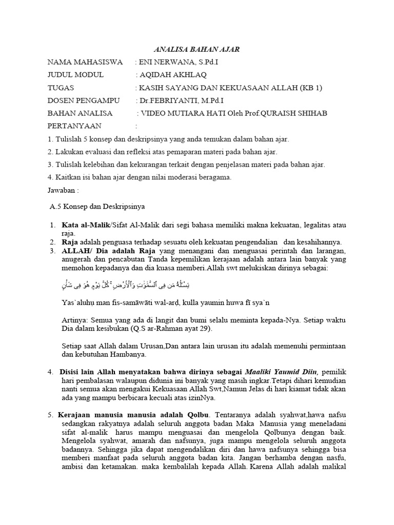 Analisa Bahan Ajar KB 1-4 | PDF | Agama & Spiritualitas