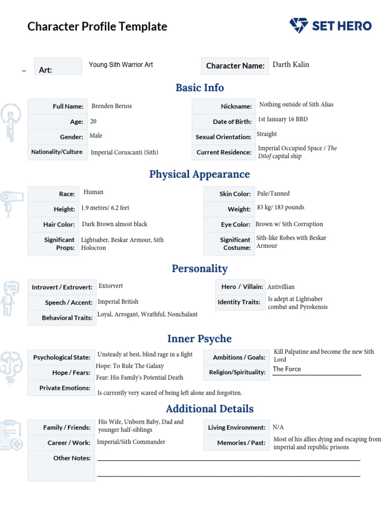 Brenden Character Template | PDF | Sith