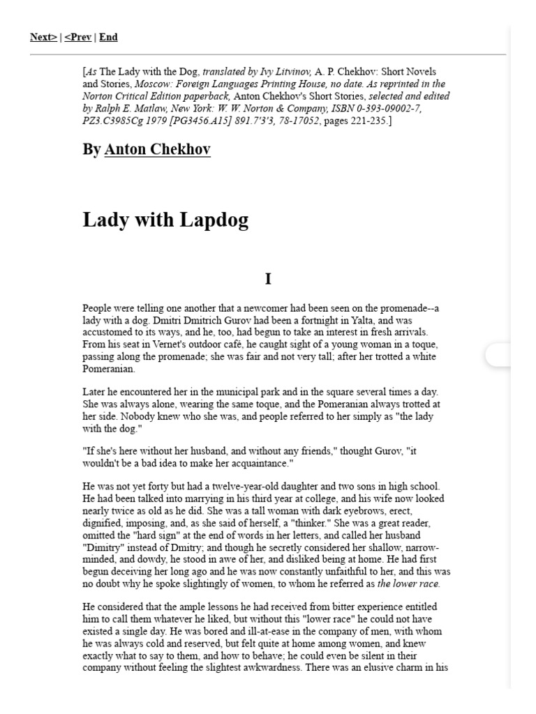 The Lady With The Dog, by Anton Chekhov, 1899 | PDF | Short Stories