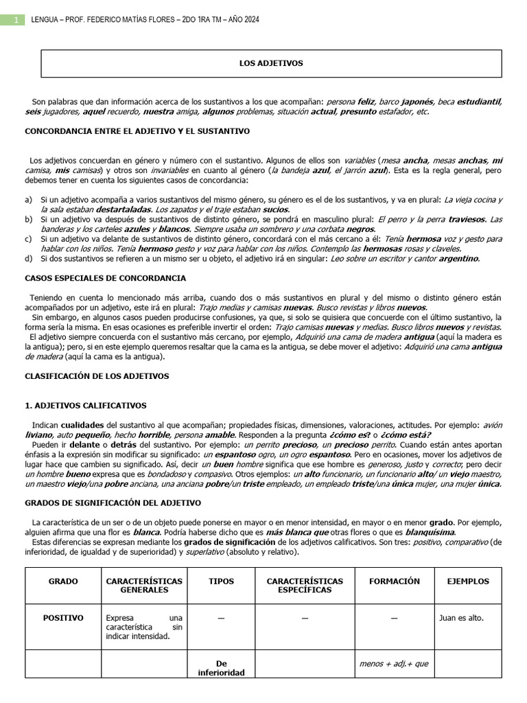 Guía Completa sobre Adjetivos en Español | PDF | Adjetivo | Género ...