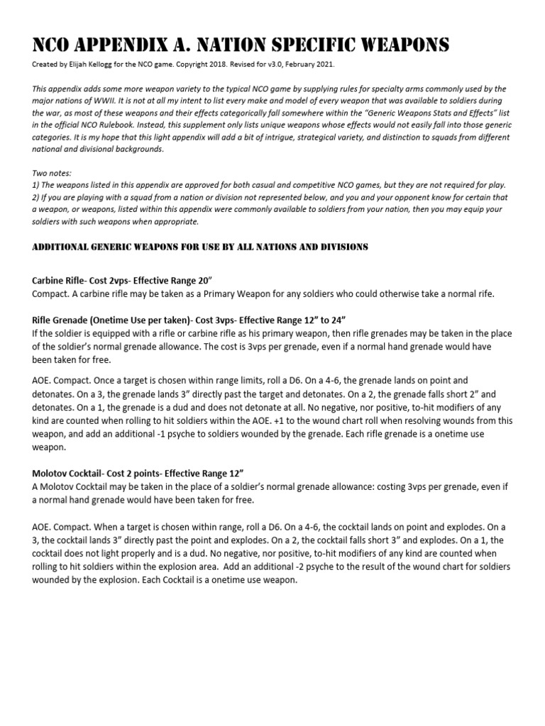 NCO AppendixA Nation Specific Weapons | PDF | Bomb | Rifle