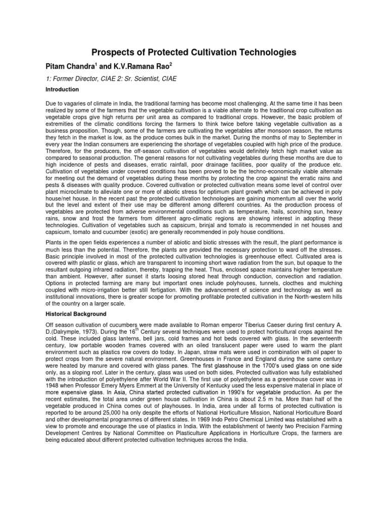 Prospects of Protected Cultivation Technologies | PDF | Greenhouse | Mulch