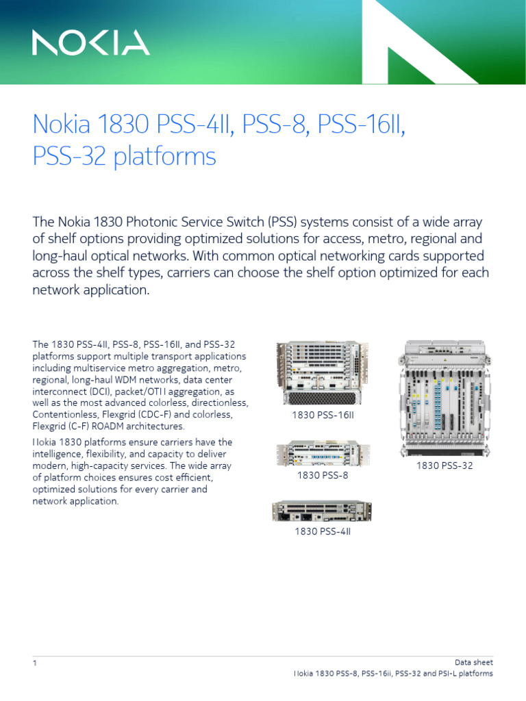 Nokia 1830 PSS 4II, PSS 8, PSS 16II, PSS 32 Platforms Data Sheet EN ...