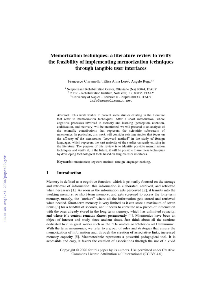 Memorization Techniques | PDF | Recall (Memory) | Memory