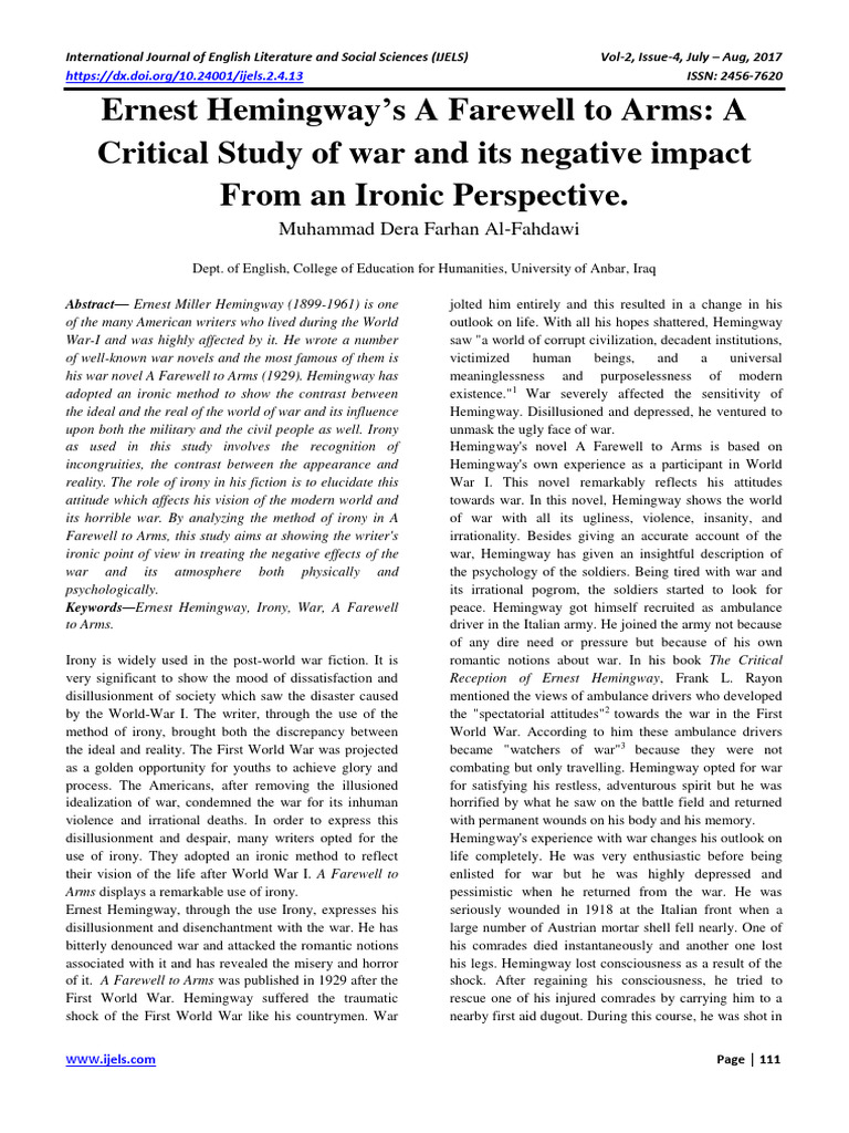 Ernest Hemingways A Farewell To Arms A C Ecc525a7 | PDF | Ernest Hemingway