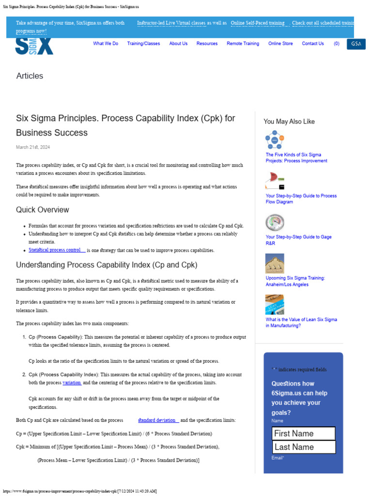 Six Sigma Principles Process Capability Index (CPK) For Business Success - SixS | PDF | Standard ...