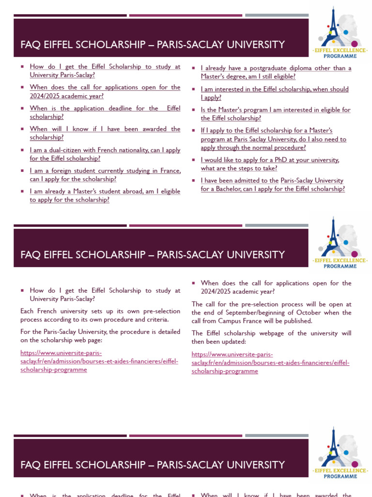Faq Eiffel Scholarship - Paris-Saclay University | PDF | Academic Degree | Doctor Of Philosophy