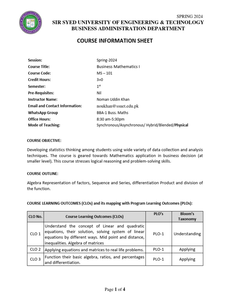 CIS Business Mathematics I, 1st semester | PDF | Equations | Matrix ...