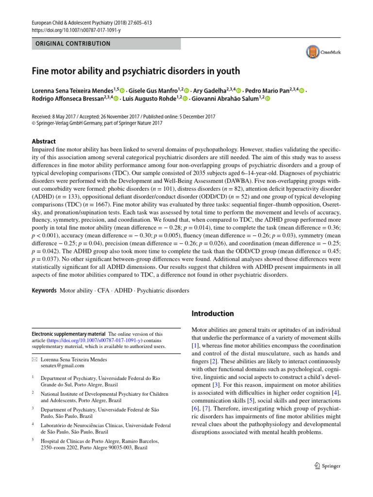 Fine Motor Ability and Psychiatric Disorders in Youth | PDF | Attention Deficit Hyperactivity ...