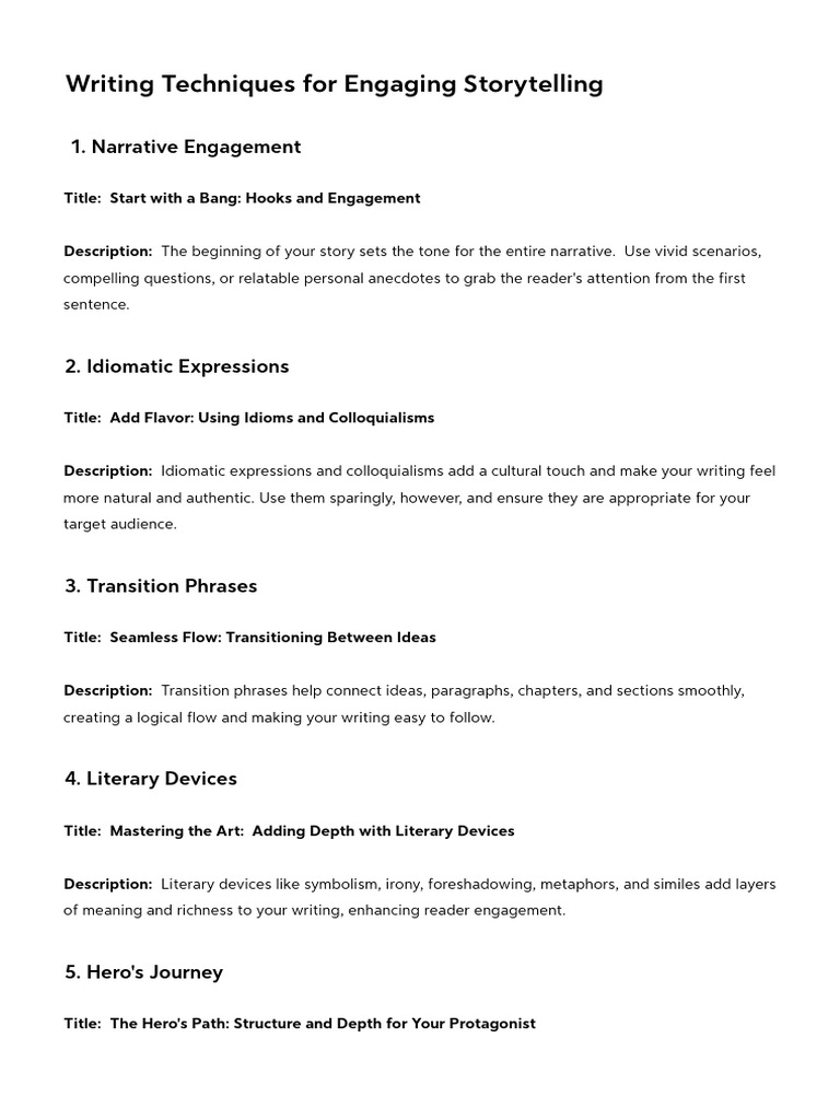 Writing Techniques For Engaging Storytelling | PDF | Narrative ...