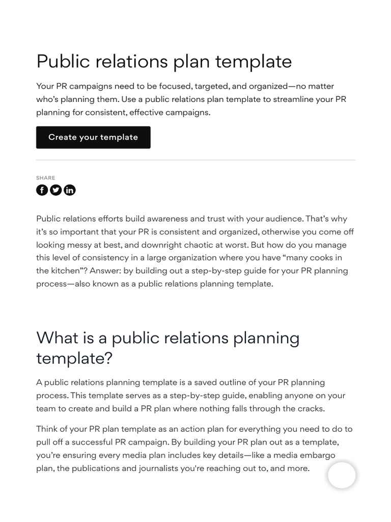 PR Planning Template Manage Your Brand Perception - Asana | PDF ...