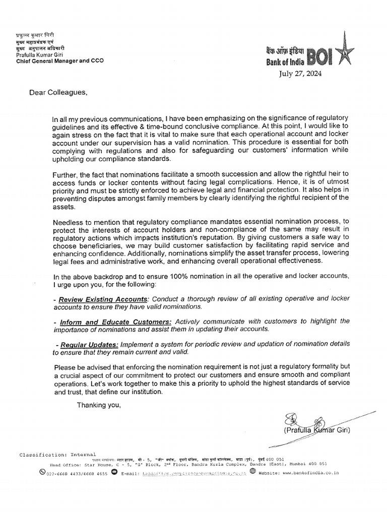 CCO Letter - 27july 2024 | PDF | Regulatory Compliance | Business