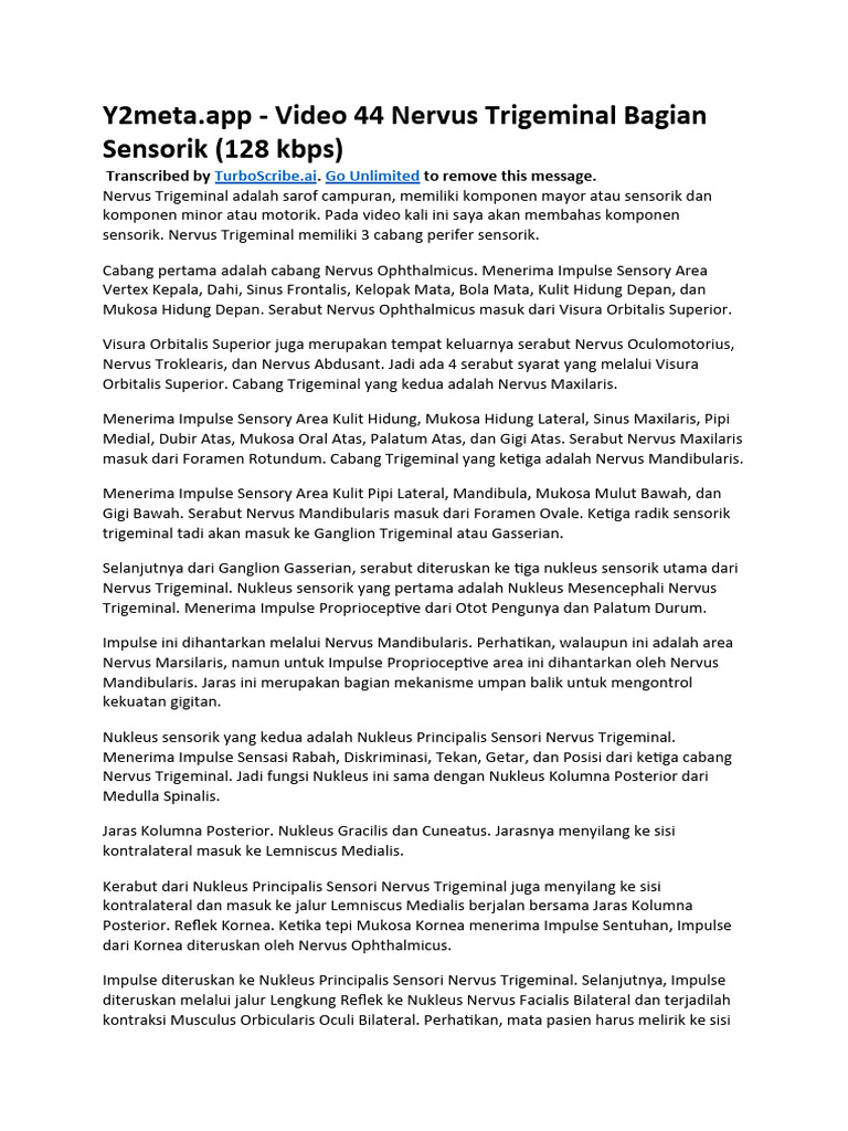 Y2meta - App - Video 44 Nervus Trigeminal Bagian Sensorik (128 KBPS) | PDF