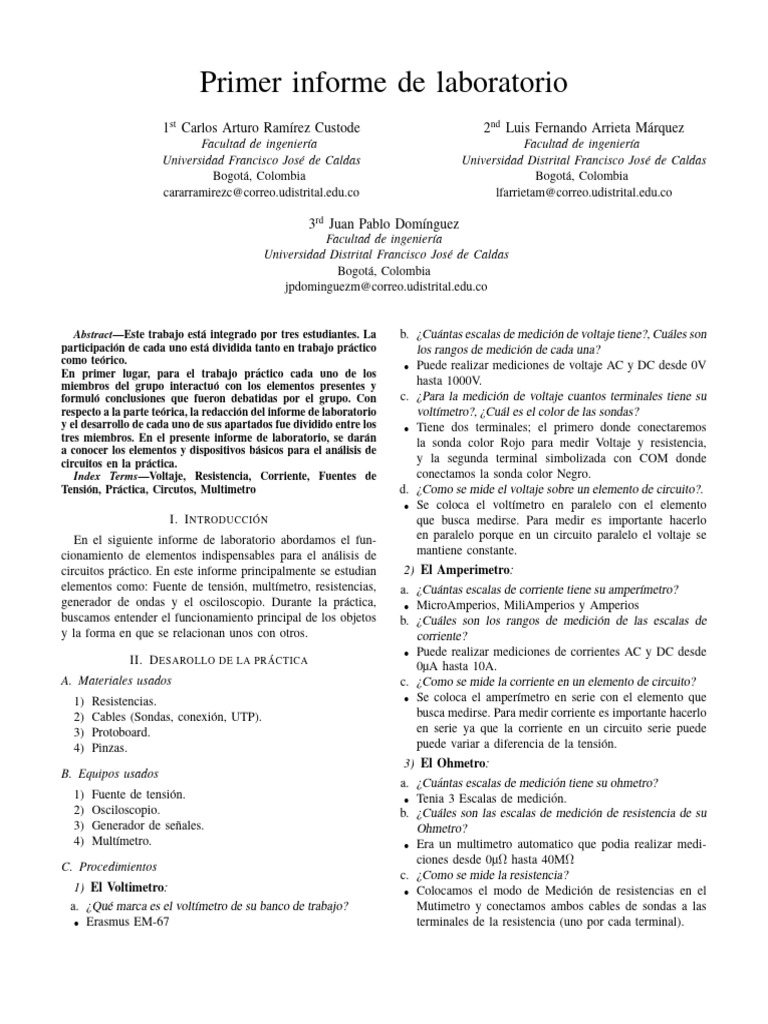 Análisis de Circuitos: Informe Lab | PDF | Resistencia Eléctrica y Conductancia | Corriente ...