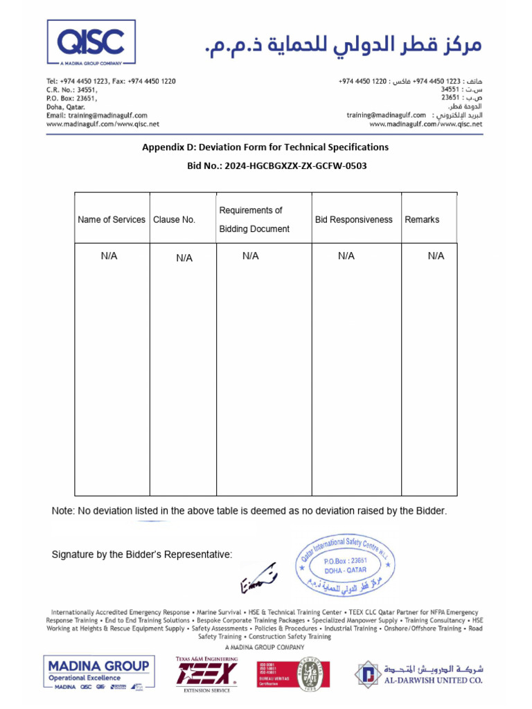 6. Appendix D Deviation Form for Technical Specifications | PDF