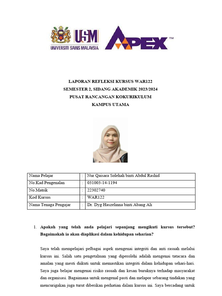 Laporan Refleksi War122 Ashu | PDF | Karier & Perkembangan | Bisnis