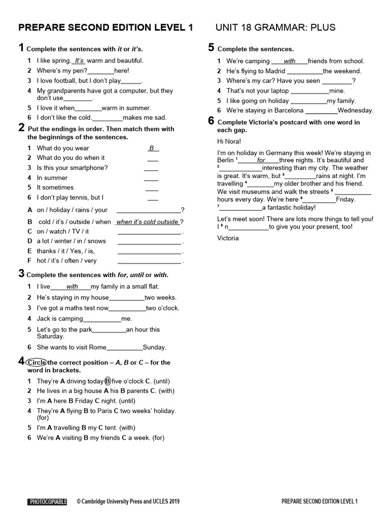 PREPARE 1 Grammar Plus Unit 18 | PDF
