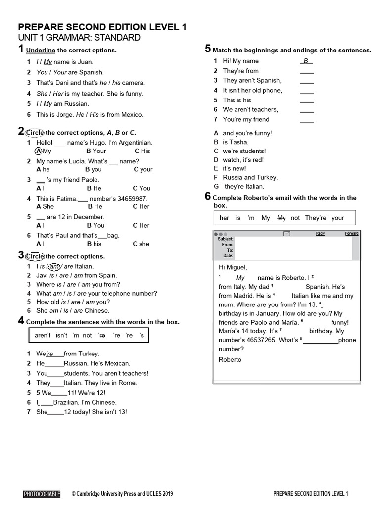 PREPARE 1 Grammar Standard Unit 01 | PDF | Linguistics