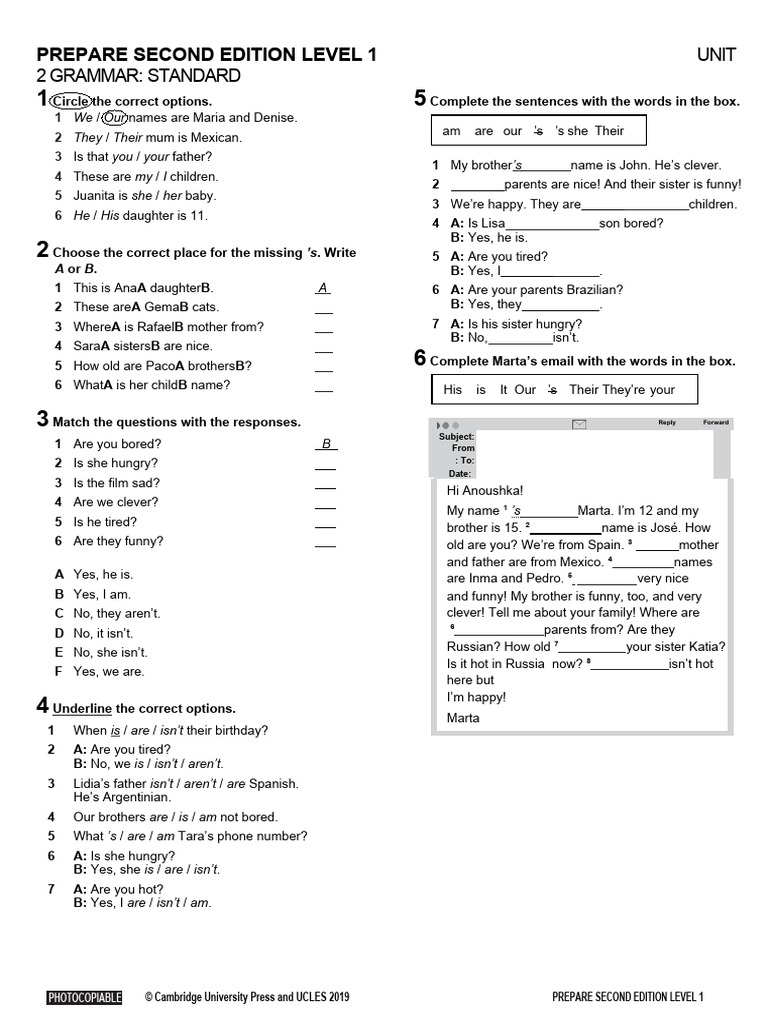 PREPARE 1 Grammar Standard Unit 02 | PDF
