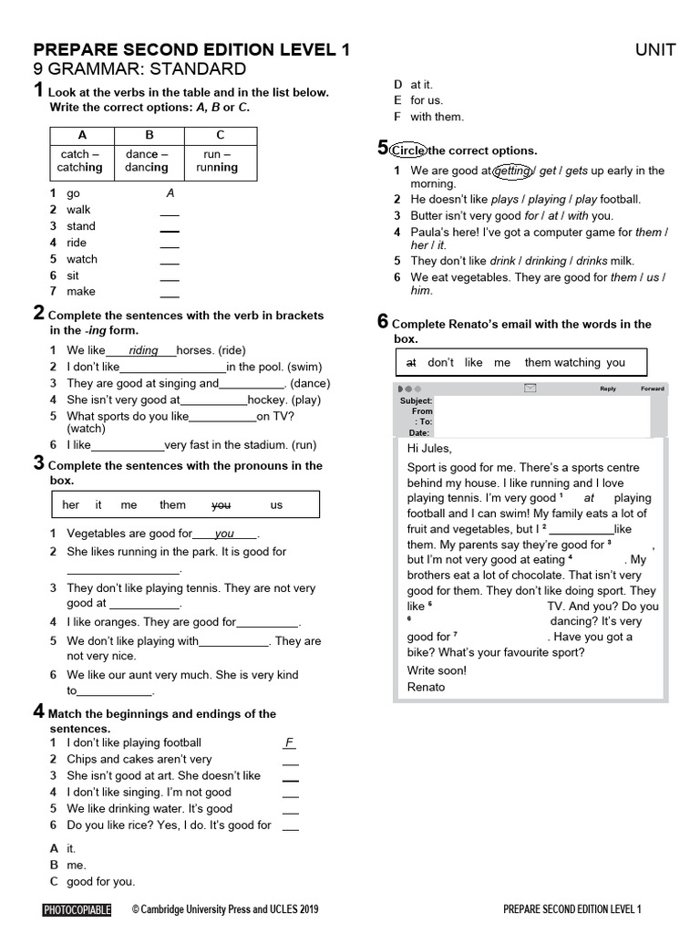 PREPARE 1 Grammar Standard Unit 09 | PDF | Subject (Grammar) | Language ...