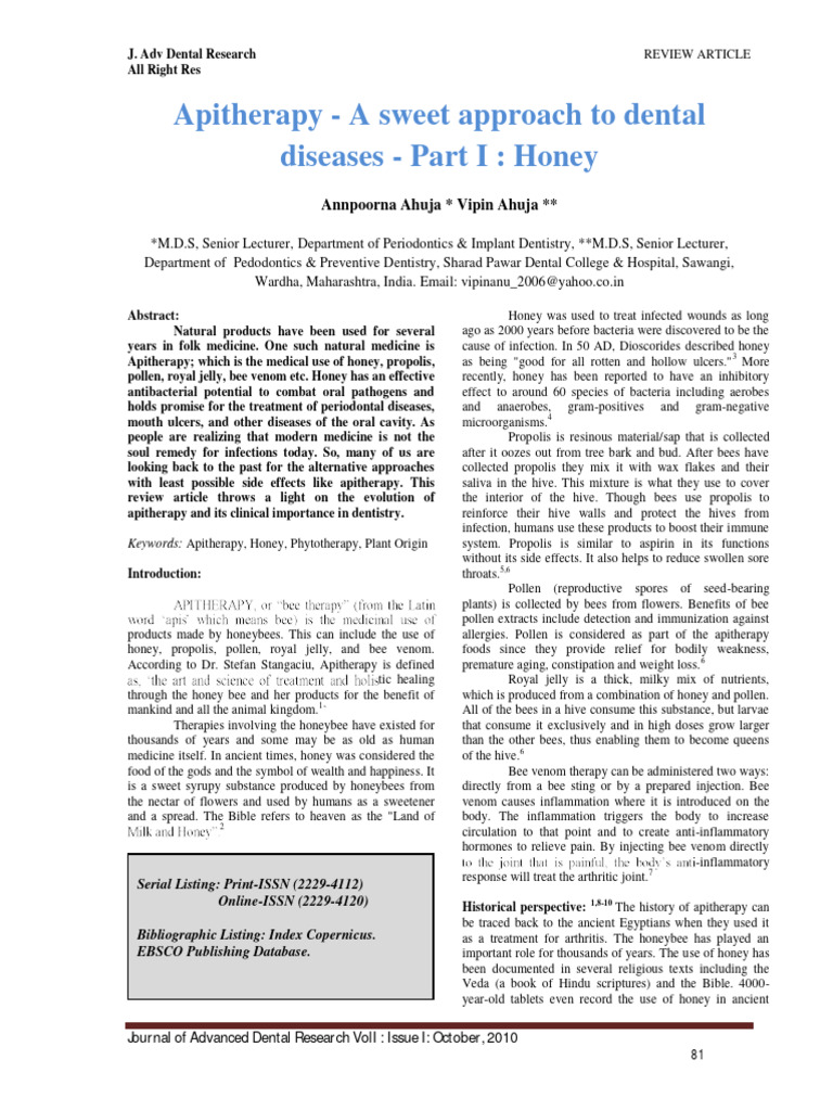 Apitherapy A Sweet Approach To Dental | PDF | Fructose | Glucose