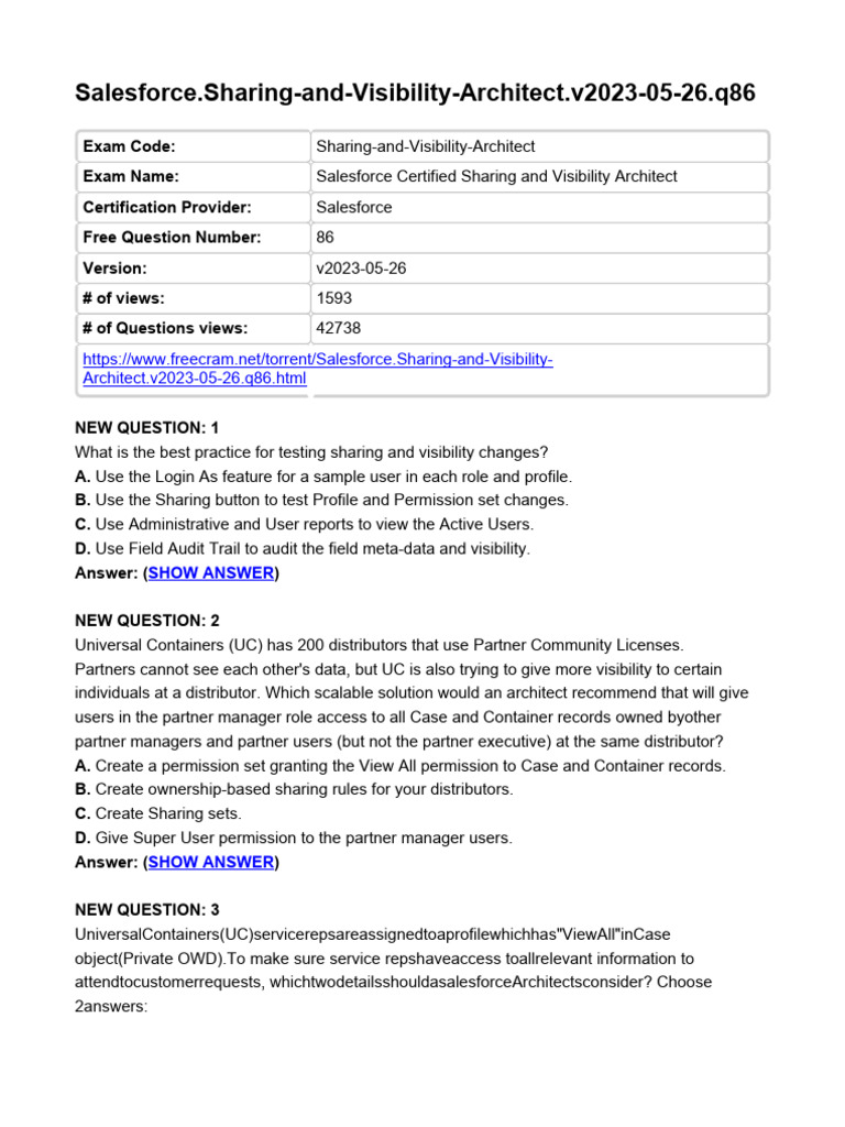 Salesforce - Sharing and Visibility Architect.v2023 05 26.q86 | PDF ...