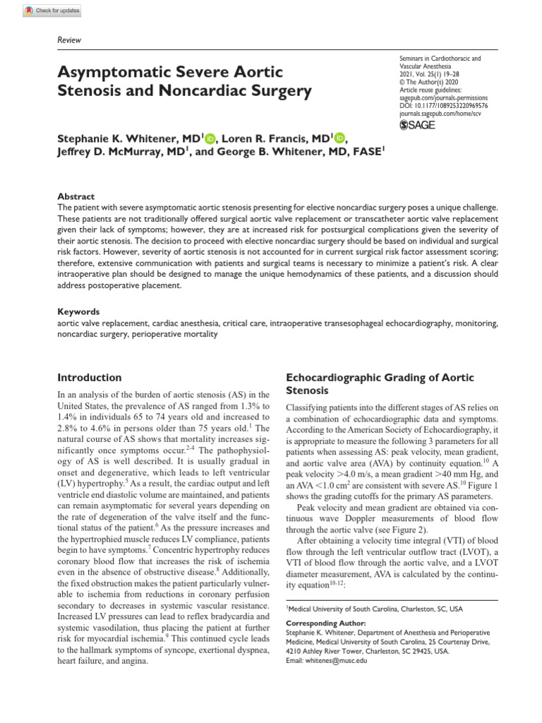 Whitener Et Al 2020 Asymptomatic Severe Aortic Stenosis and Noncardiac ...