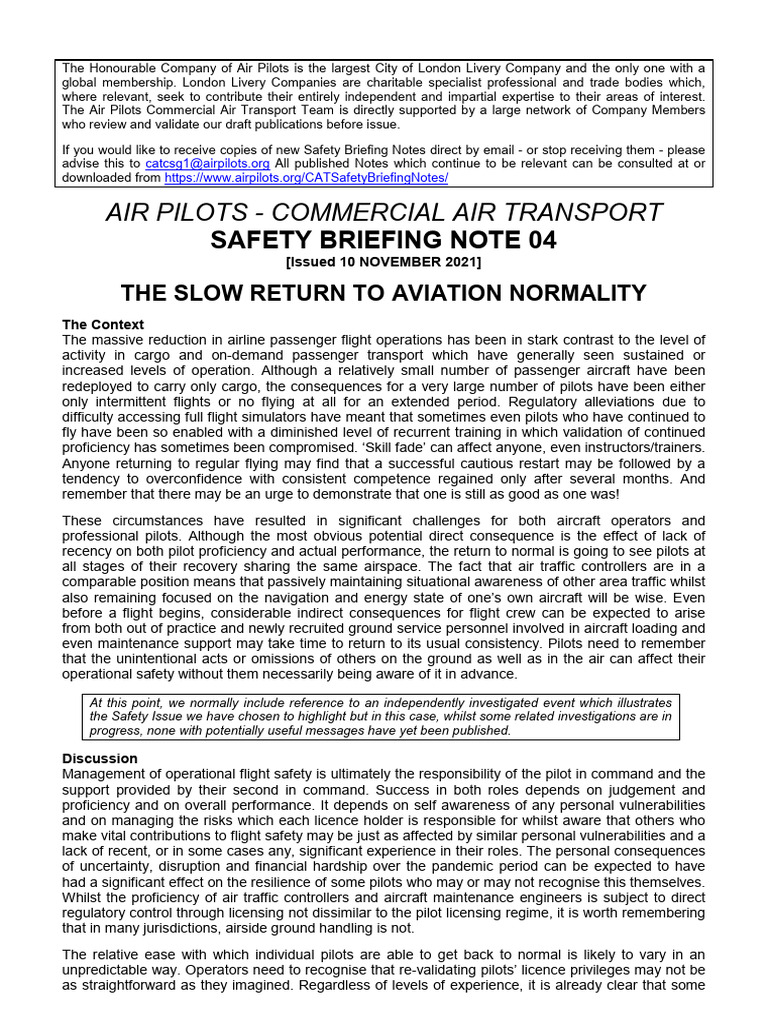 Air Pilots - Commercial Air Transport: Safety Briefing Note 04 | PDF ...
