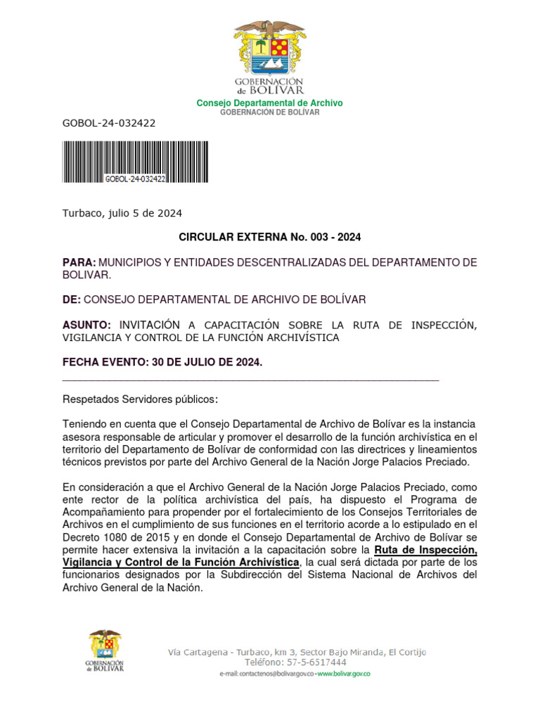 CIRCULAR EXTERNA No. 003 - 2024 - Capacitación Entidades Territoriales | PDF | Gobierno