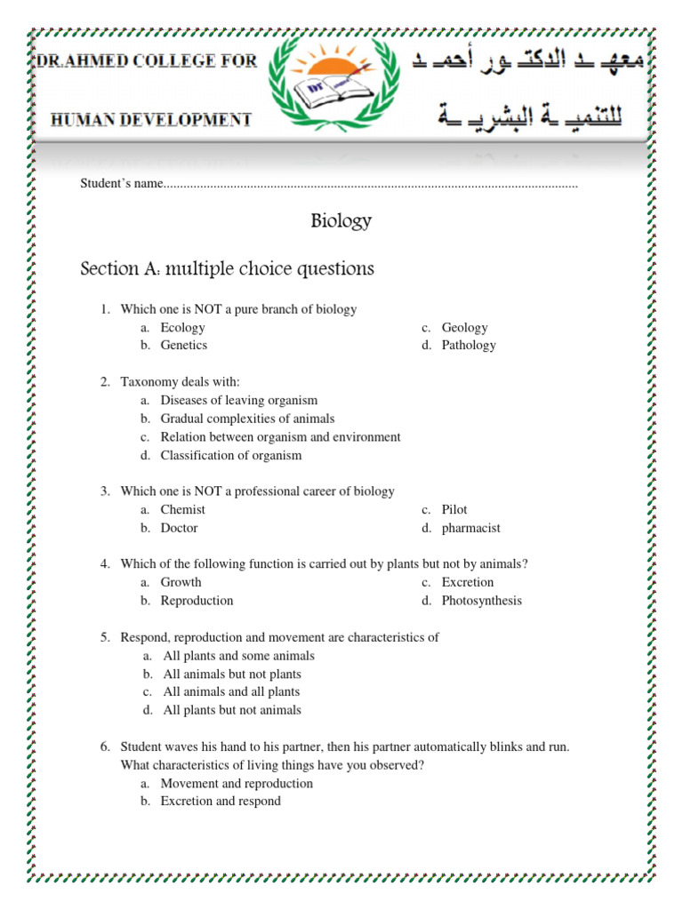 Exercise Biology | PDF | Biology | Reproduction