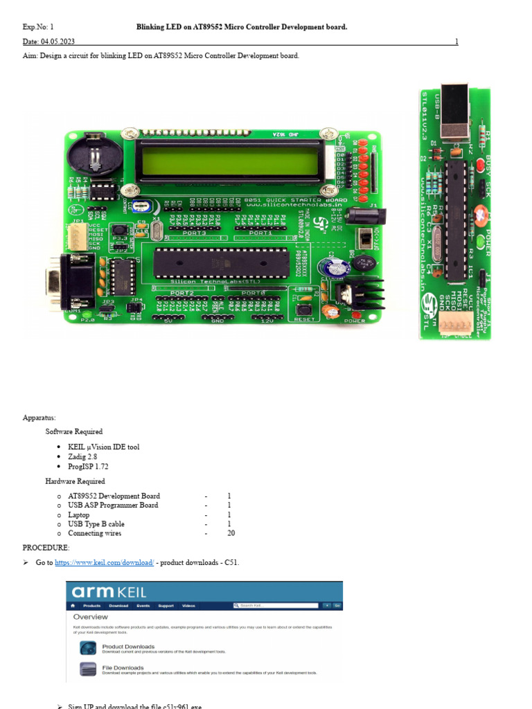 Blinking LED On AT89S52 Development Board | PDF