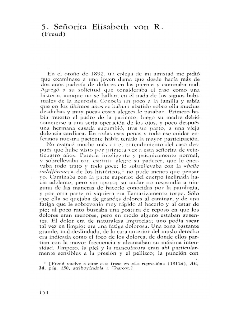 Freud, S Historial de Elisabeth Von R P. 151 A 155. | PDF | Hipnosis ...