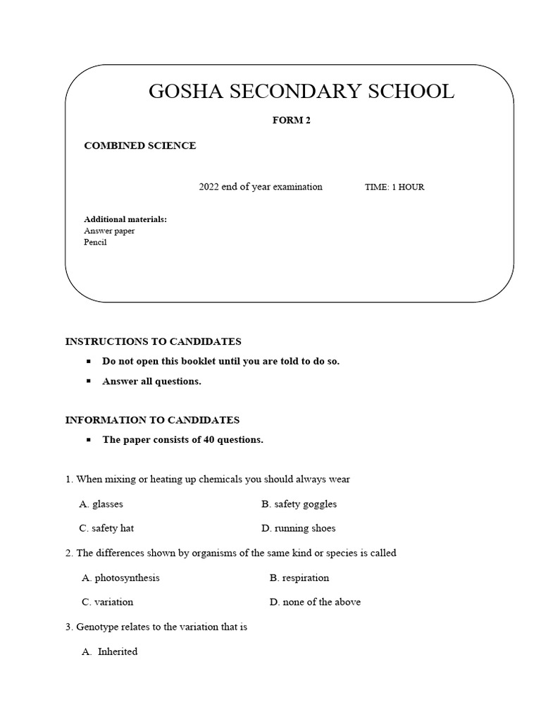 2022 Pp1 End of Year Exam f2 | PDF | Heart | Redox