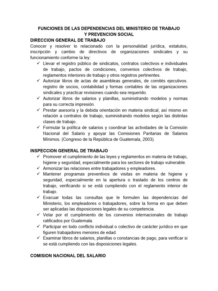 Funciones del Ministerio de Trabajo | PDF | Derecho laboral | Planificación
