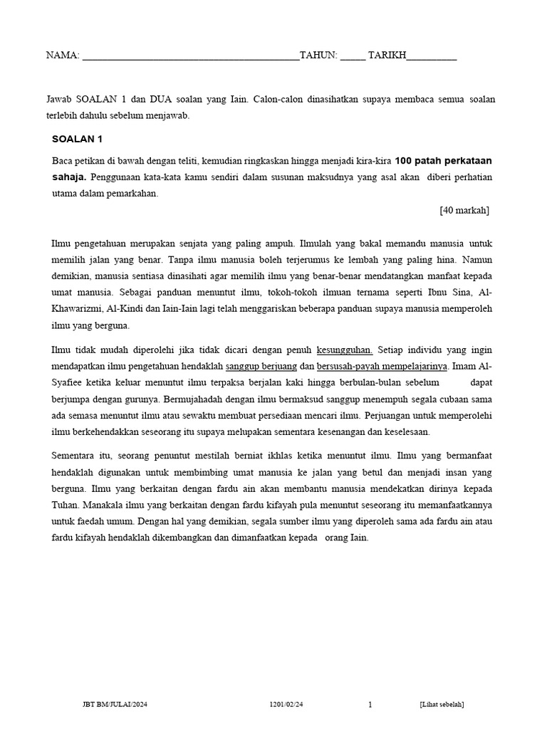 Soalan 1 Ringkasan 2024 | PDF | Agama & Spiritualitas
