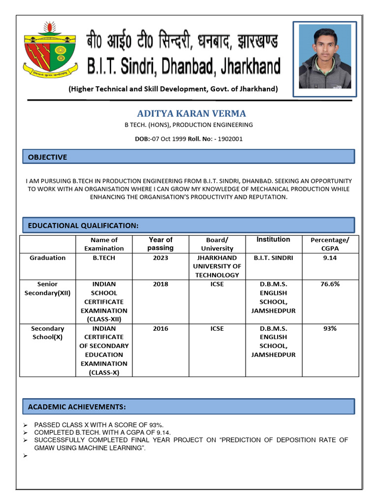 Aditya Karan Verma Resume | PDF | Engineering
