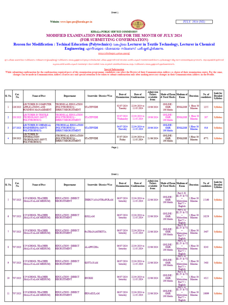 Modified Exam Programme July 2024 for Confirmation | PDF