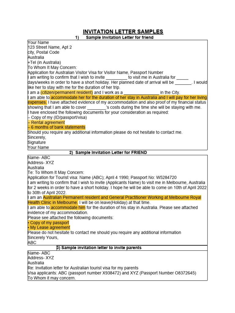 Invitation Letter Samples for Visa | PDF | Travel Visa | Passport