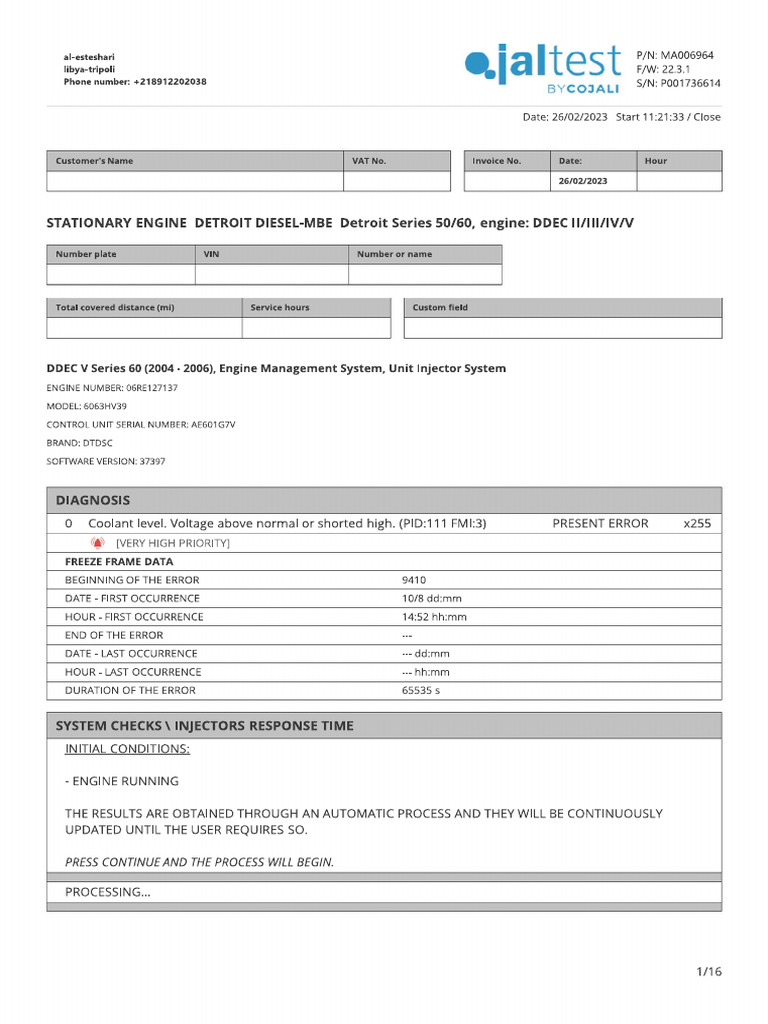 Diagnosis Report - Detroit Series 50 - 60ADC26 | PDF