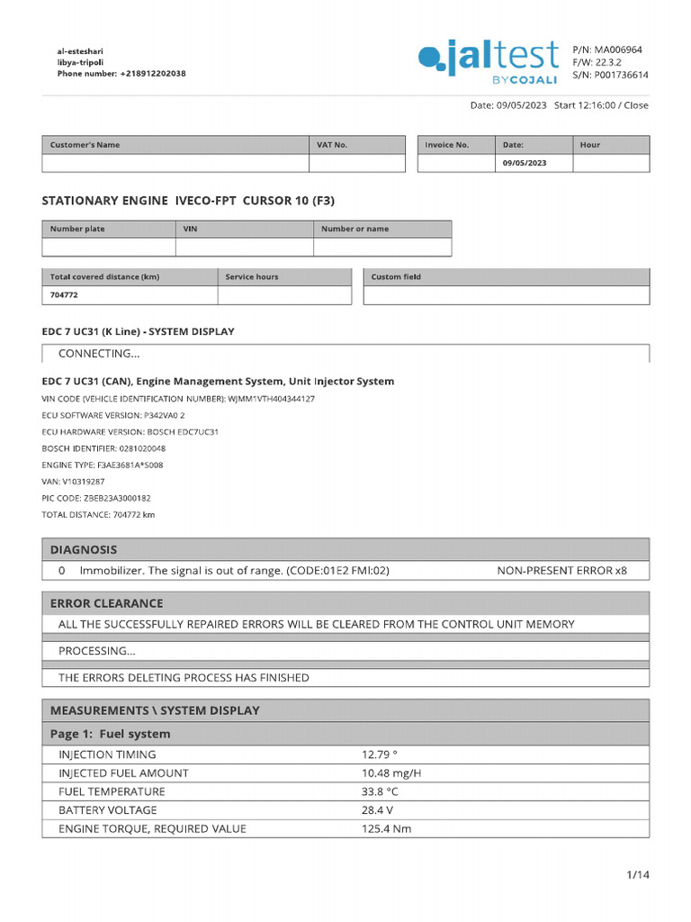 Diagnosis Report - CURSOR 10 (F3) | PDF