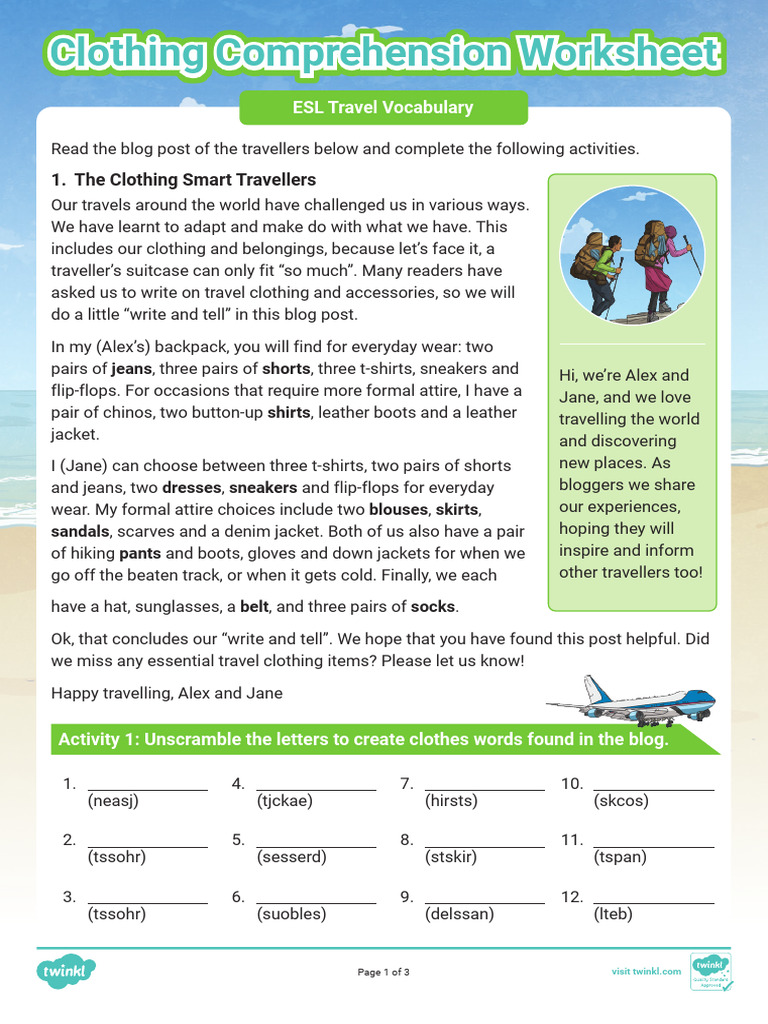 ESL Clothing Vocabulary Activities | PDF | English As A Second Or ...