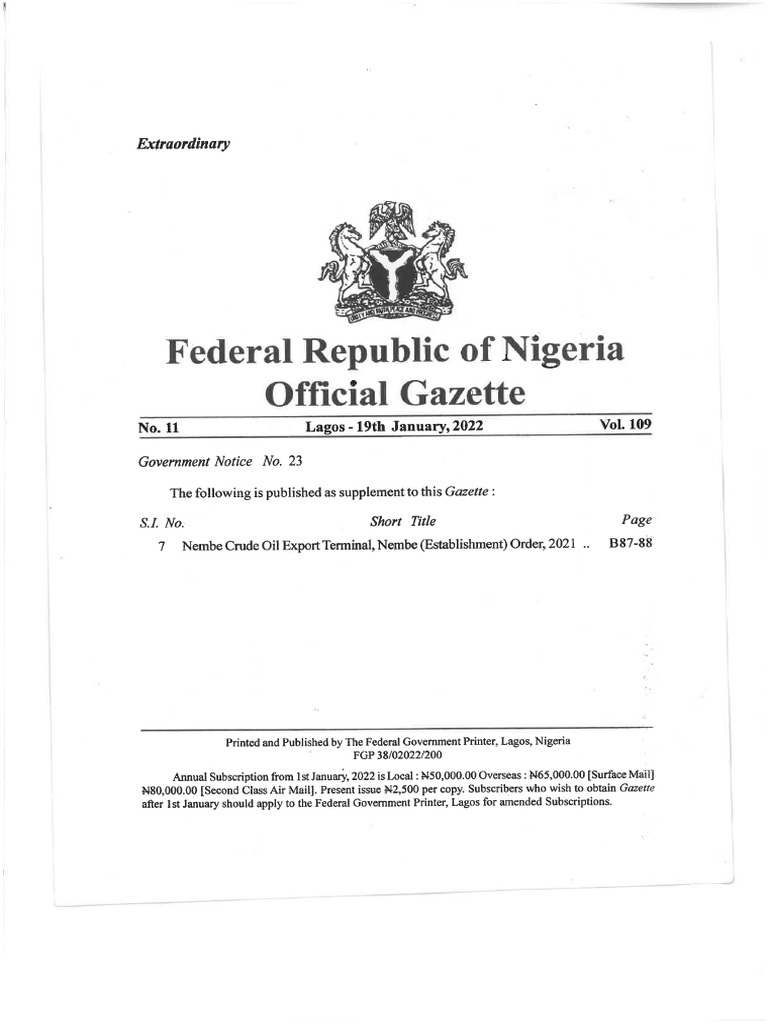 Nembe Crude Oil Export Terminal Act | PDF