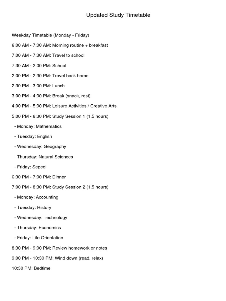 My Study Timetable | PDF