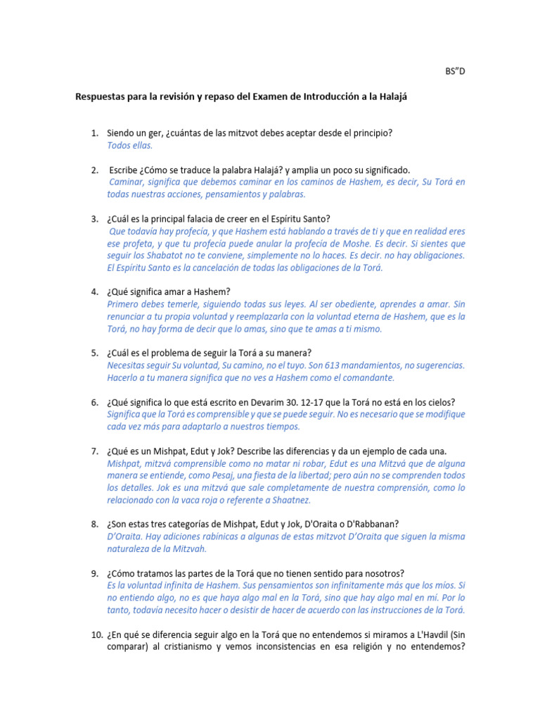 Revisión del Examen de Halajá y Mitzvot | PDF | Shabat | Halakha