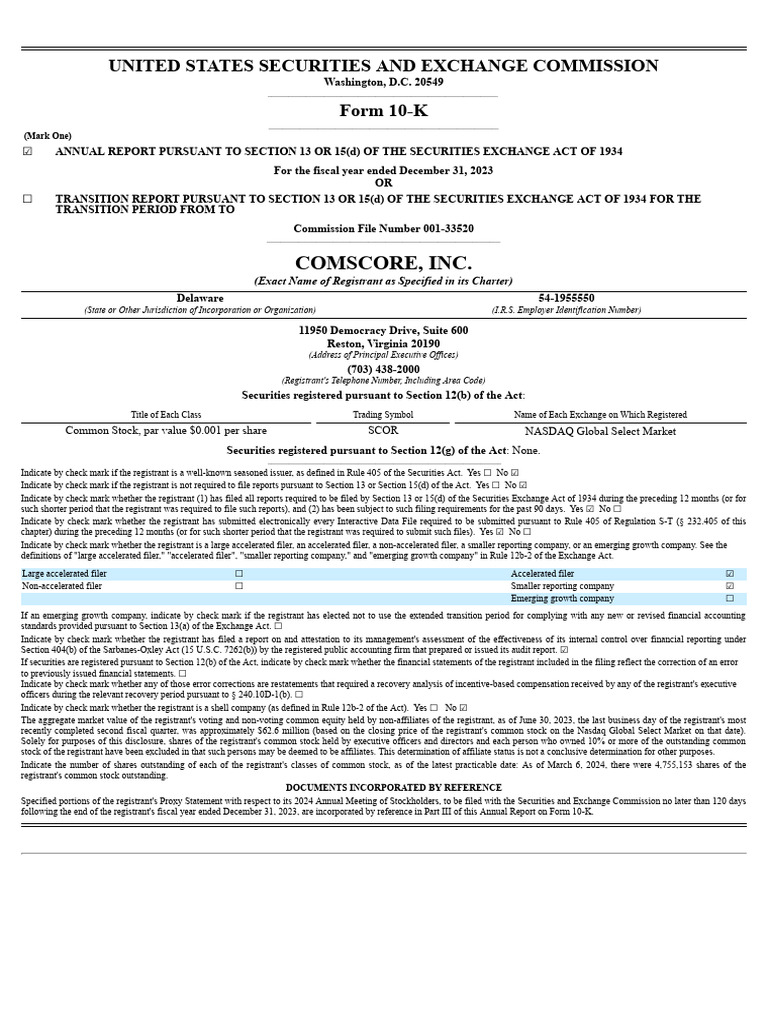 Comscore, Inc.: United States Securities and Exchange Commission Form ...