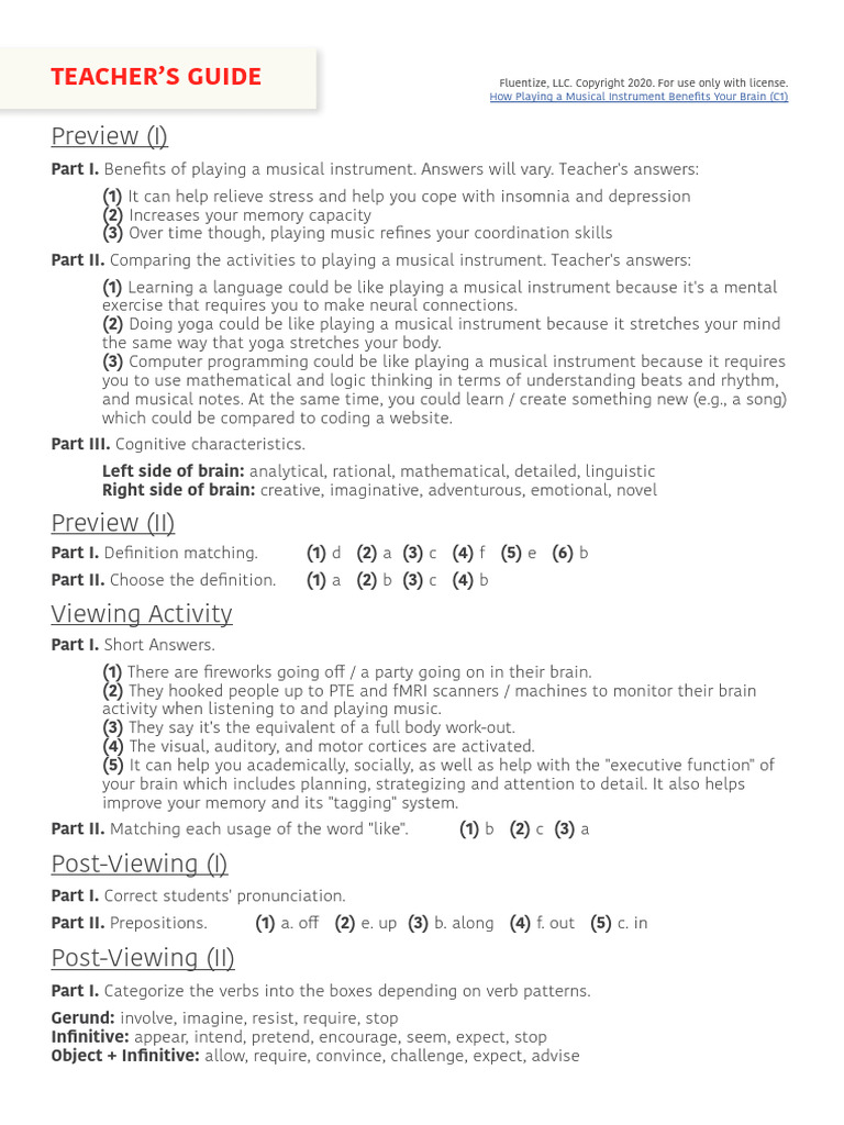 How Playing A Musical Instrument Benefits Your Brain Teacherguide | PDF ...