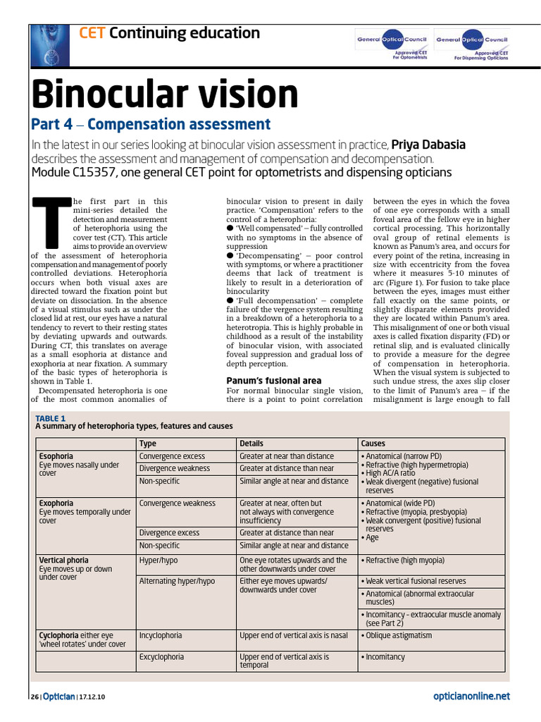 c15357-binocular-vision---part-4 | PDF | Human Eye | Myopia