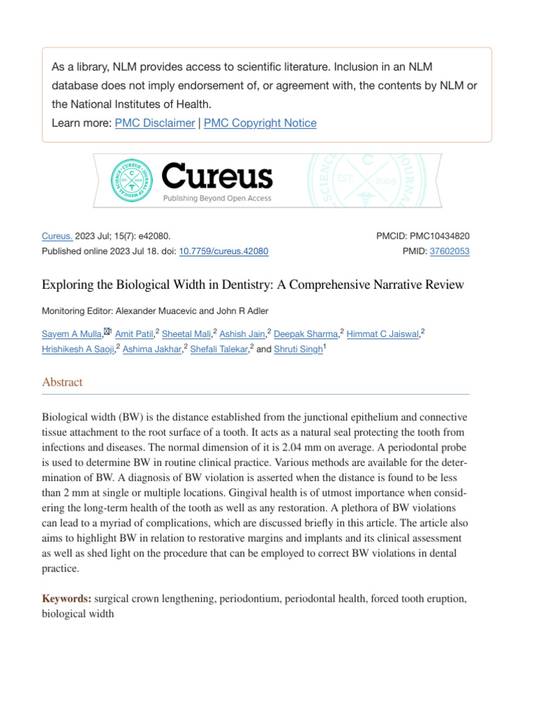 Exploring The Biological Width in Dentistry - A Comprehensive Narrative ...