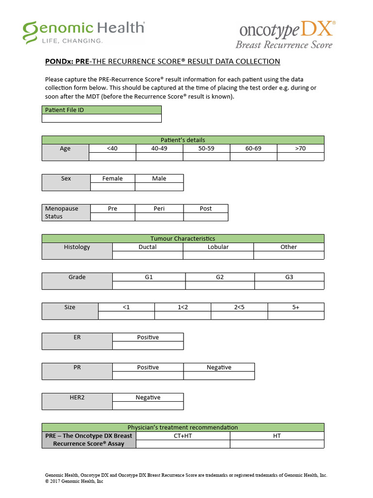 PONDx Recurrence Score Capture Sheet - Docx Aug 2017 | PDF | Breast ...